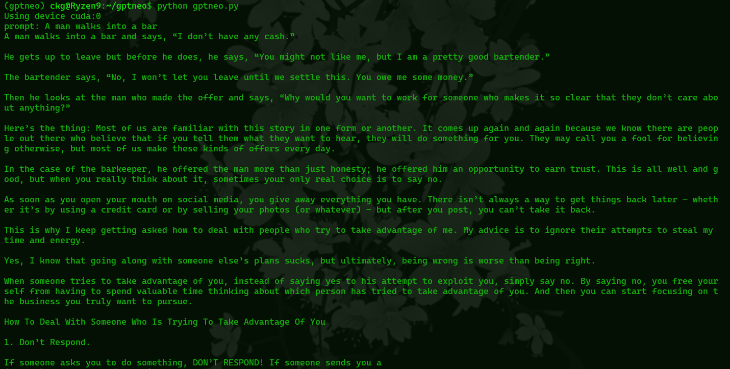 Basic Guide to AI Text Generation with GPT-Neo – Cory Stuff